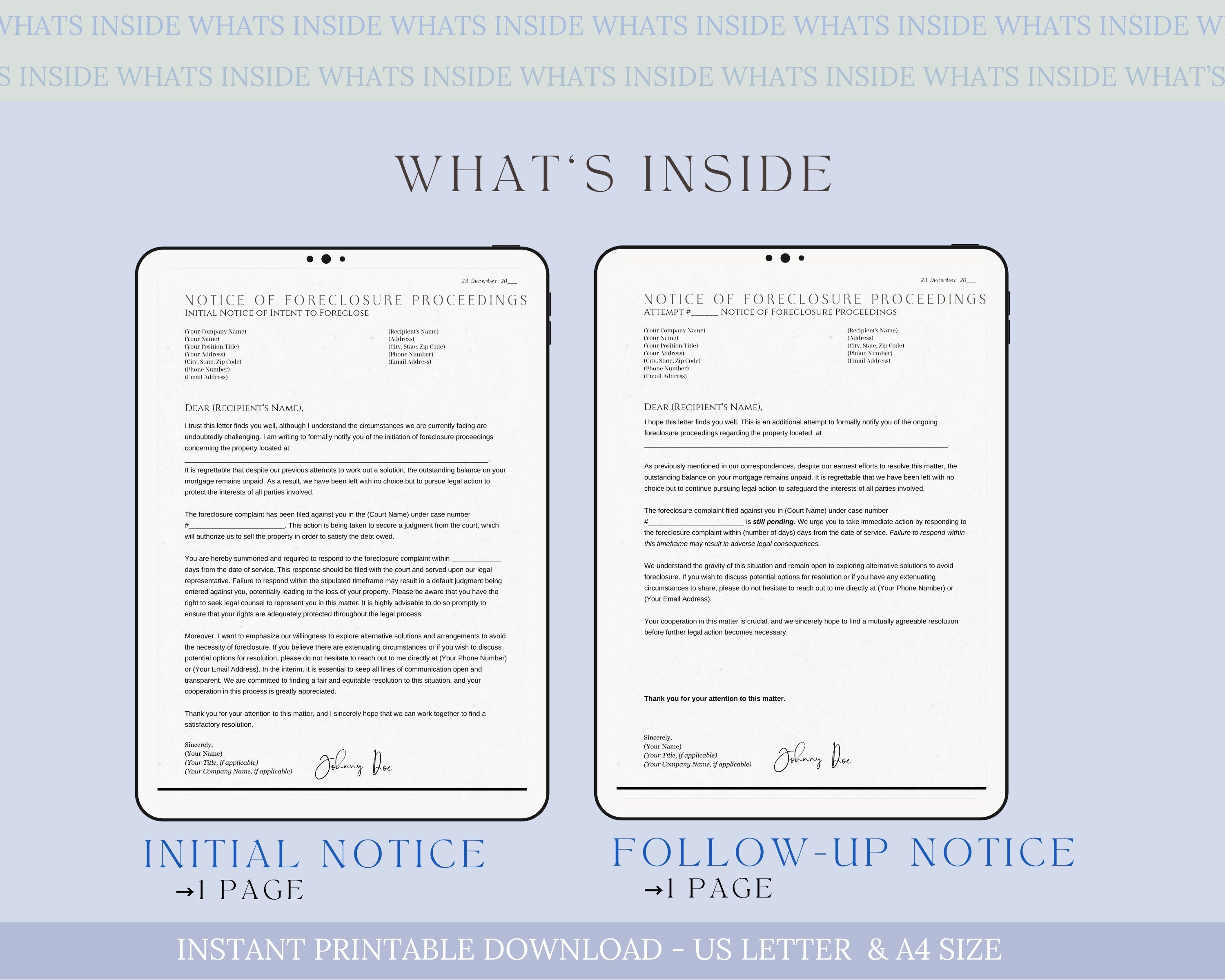 Foreclosure Proceedings Correspondence Kit, Notice of Intent to ...