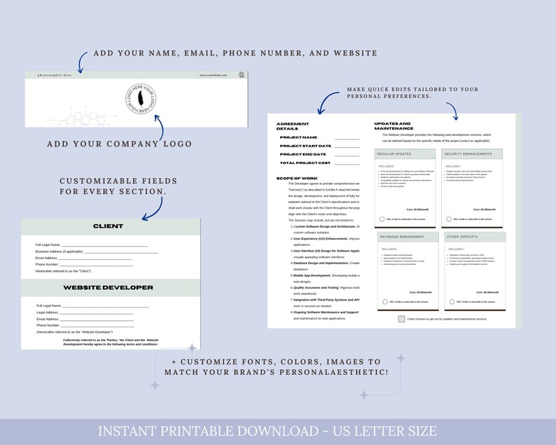 Editable Web Development Contract Template, Freelance Website Developer ...