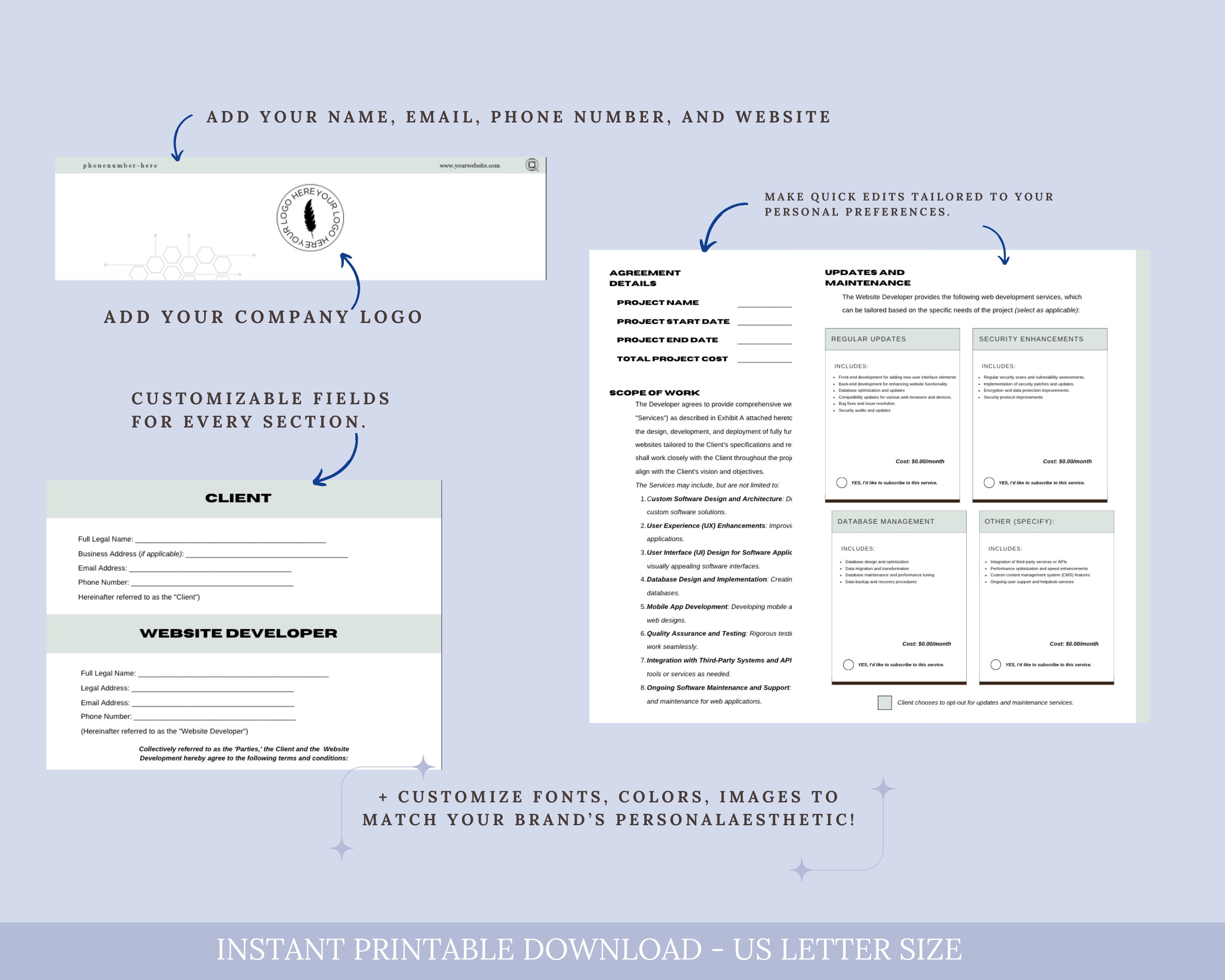 Editable Web Development Contract Template, Freelance Website Developer ...
