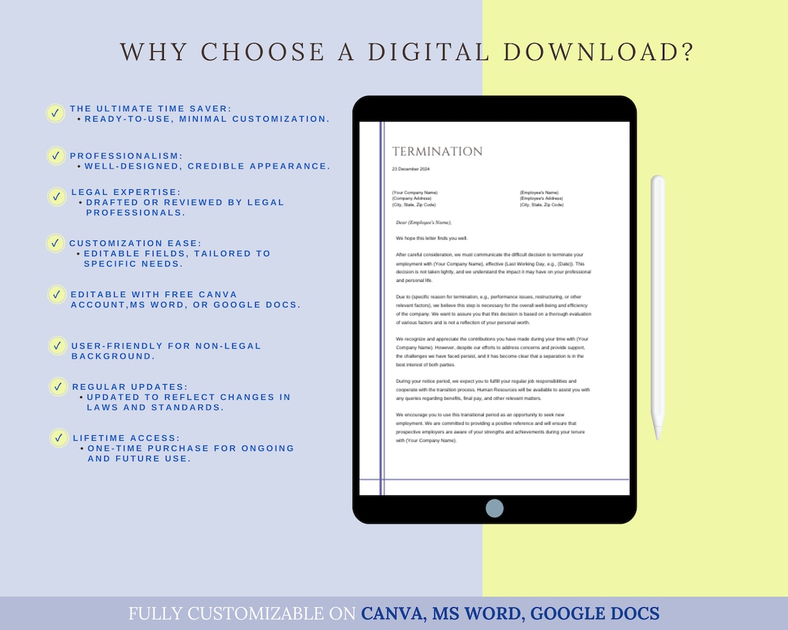 Employee Termination Letter, Employee Let Go Letter, Contract Cancel ...