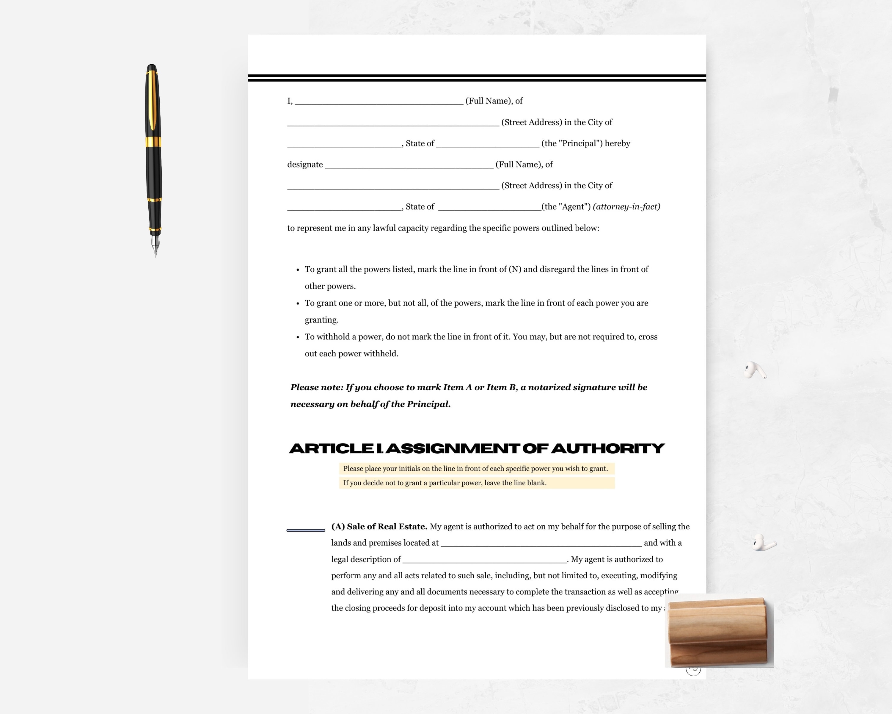 Real Estate Power of Attorney, POA Form, Property Attorney-in-fact ...