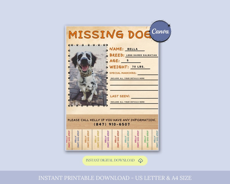 Missing Dog Flyer Template, Lost Dog Poster, Editable Lost Pet Poster ...