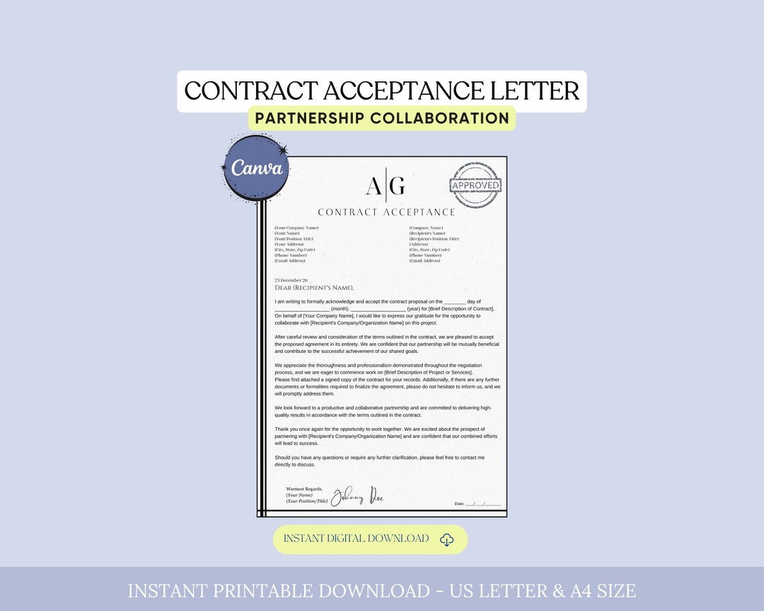 Contract Acceptance Letter Template, Approved Business Deal Letter ...