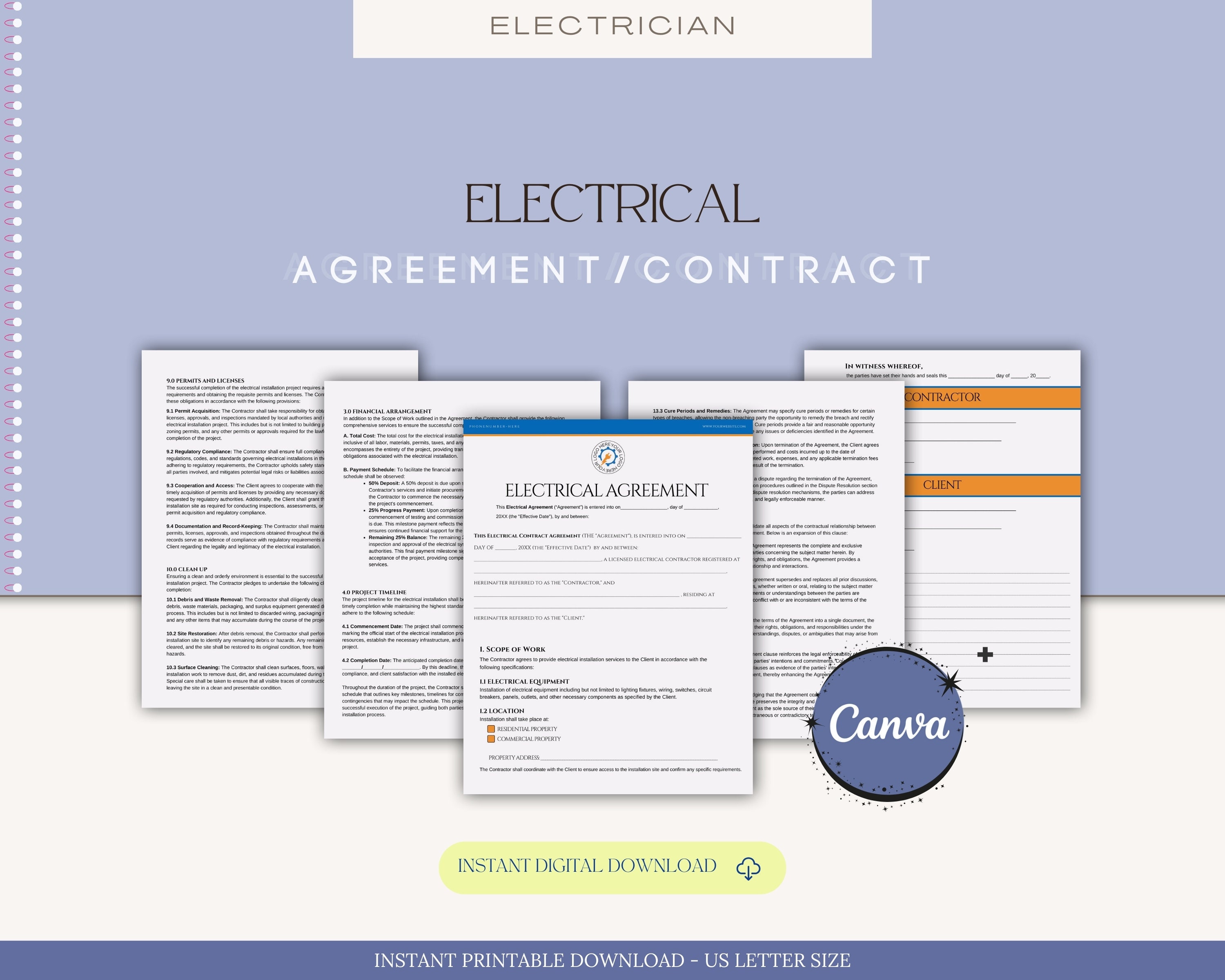 Electrical Contract,electrical Agreement,electrician Contract ...