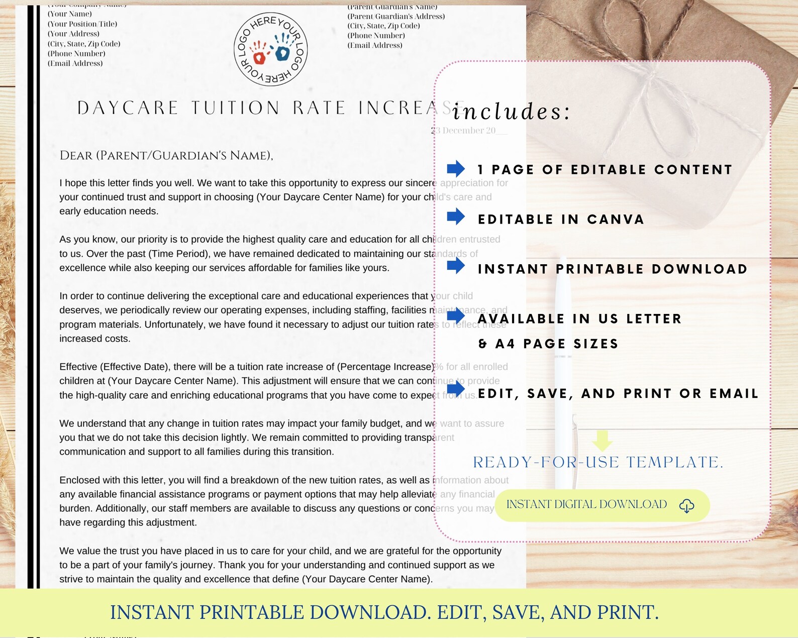Daycare Tuition Rate Increase Letter Template, Childcare Rate Increase ...