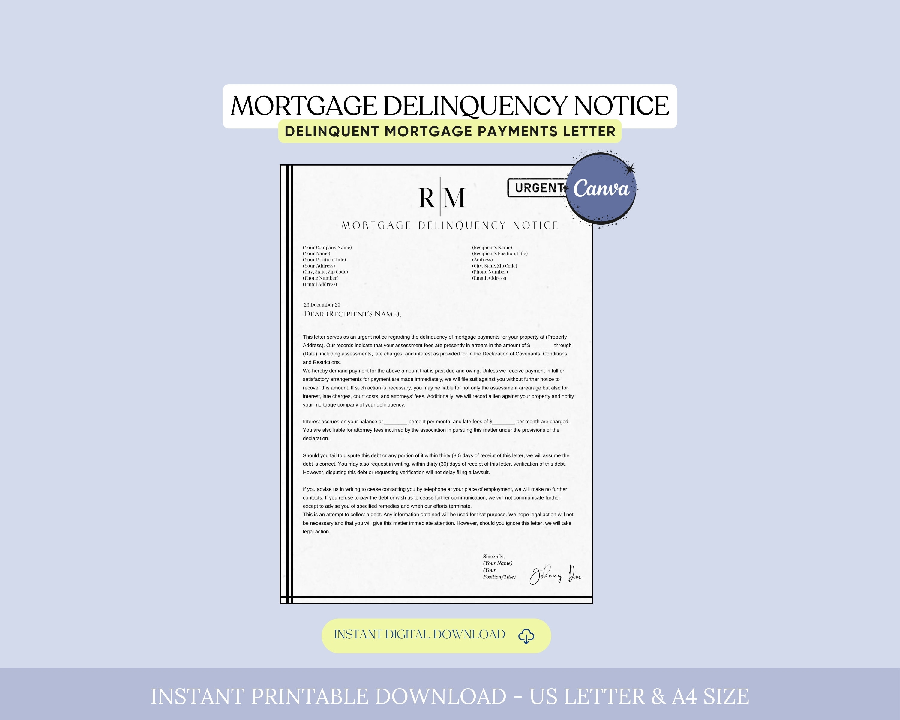 Mortgage Delinquency Notice, Mortgage Payment Reminder, Mortgage Late ...