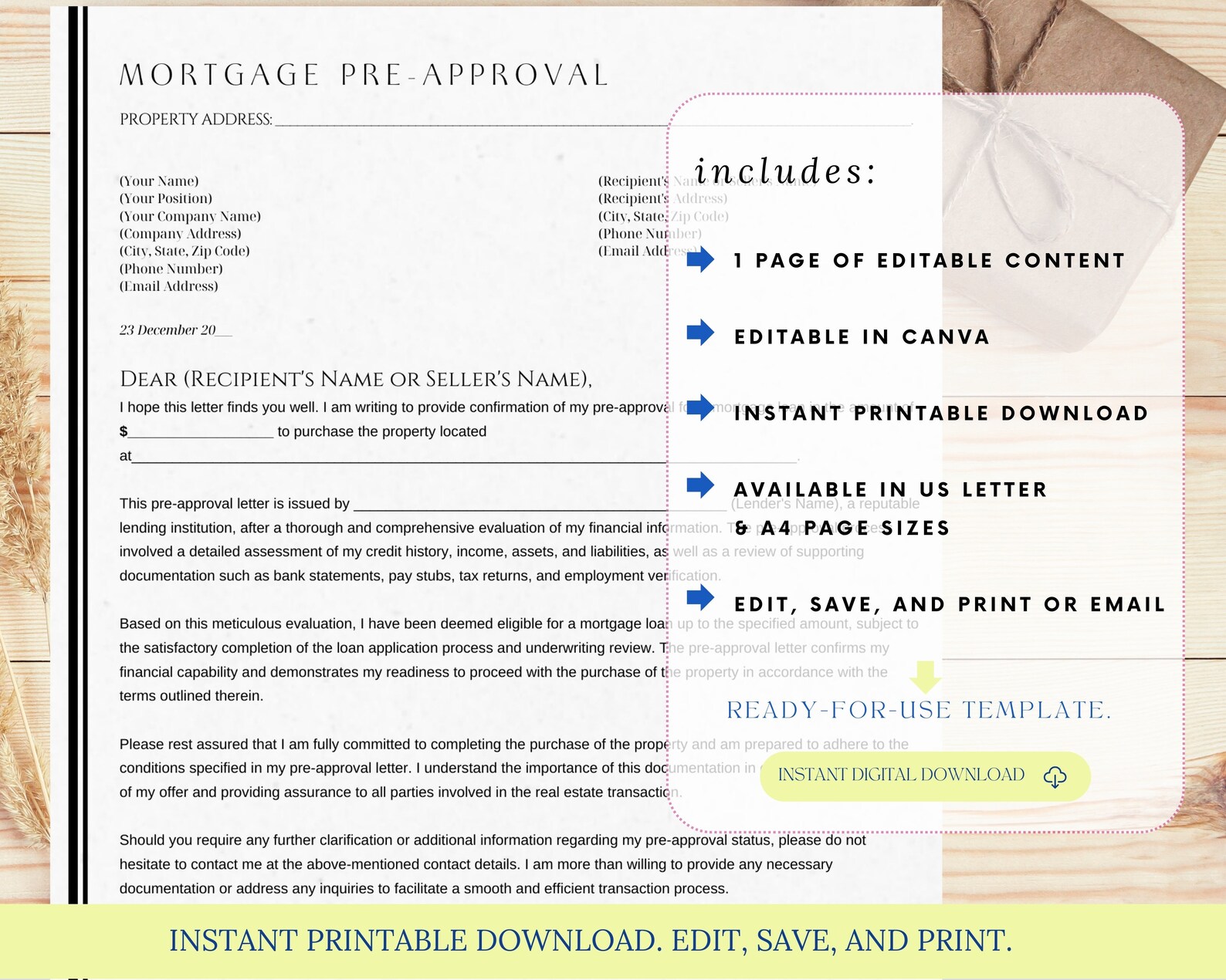 Mortgage Pre-approval Letter, Proof of Funds, Home Loan Approval ...