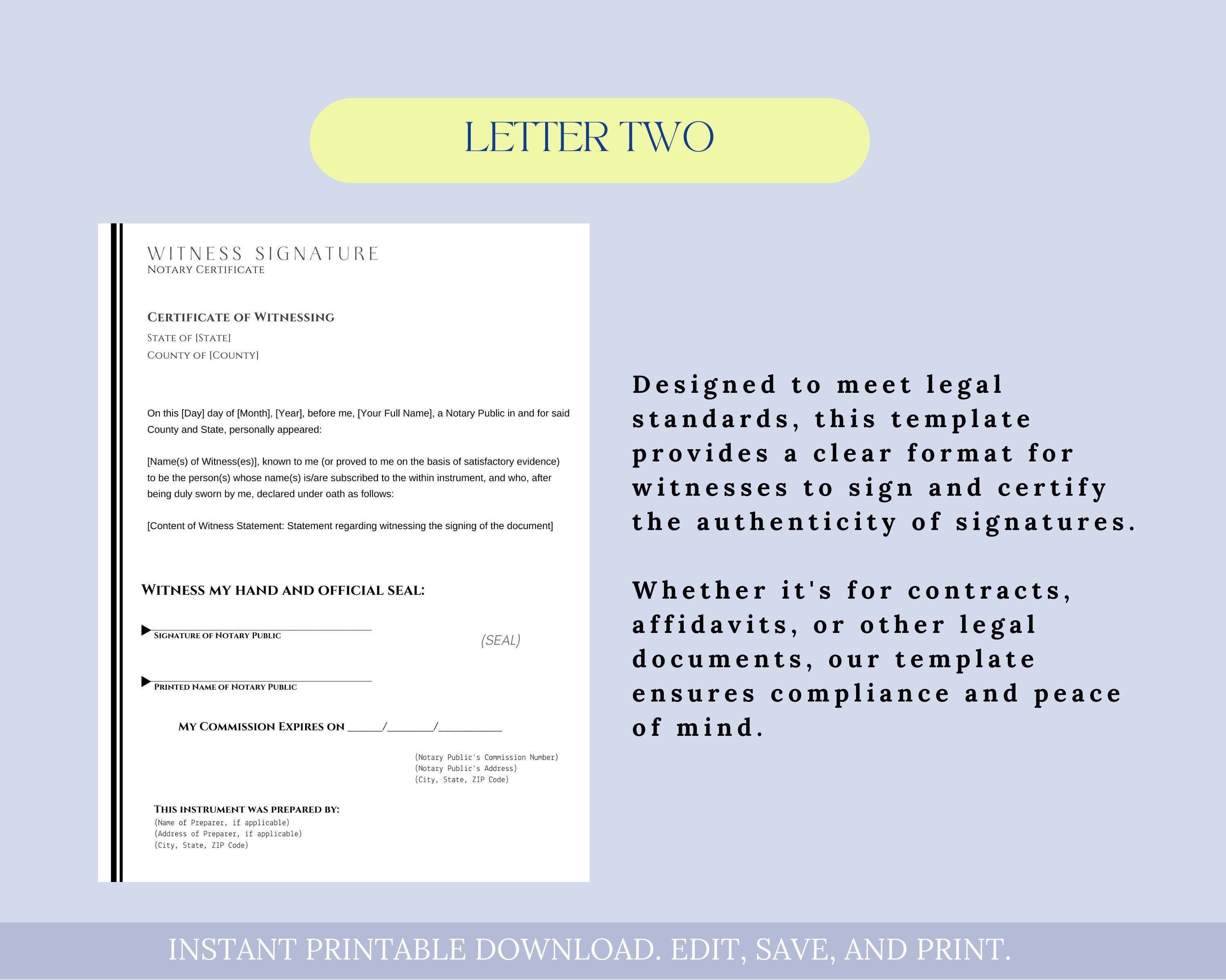 Set of 4 Notarial Certificates,witness Signature Notary,acknowledgement ...