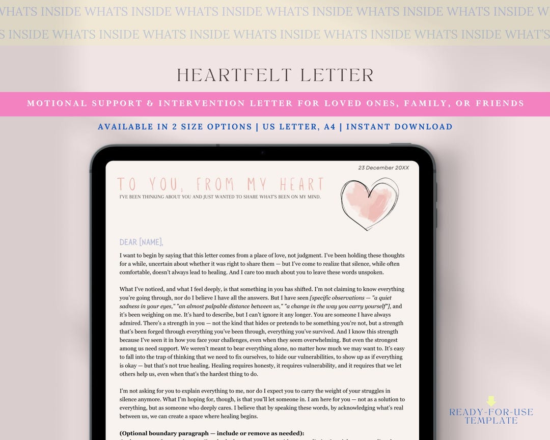 Heartfelt Letter Template, Emotional Letter for Loved One, Personal ...