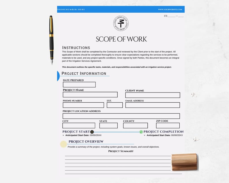 Irrigation Services Scope of Work Template, Editable Contractor ...