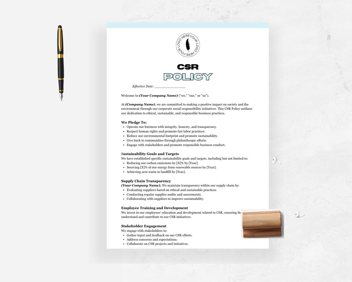 CSR Statement, Corporate Social Responsibility Company Policy Template ...