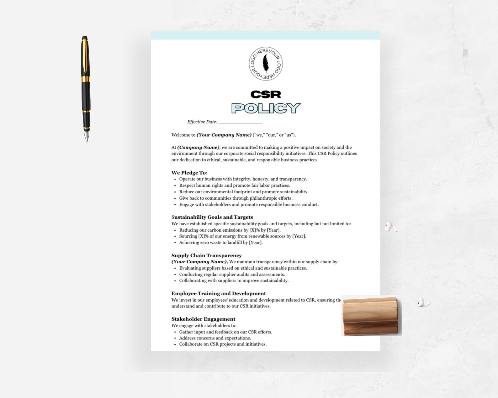 CSR Statement, Corporate Social Responsibility Company Policy Template ...