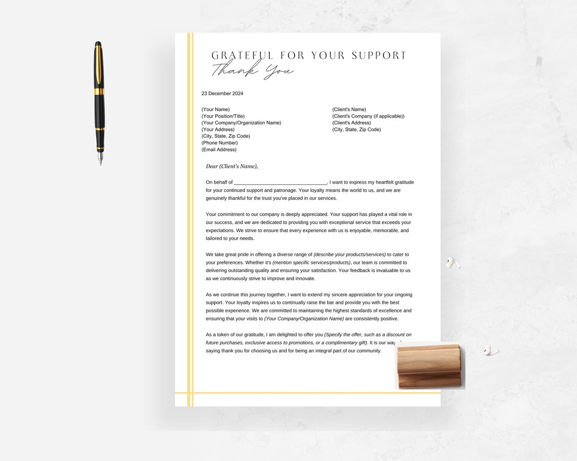 General Client Thank You Letter Template, Client Gratitude Letter ...