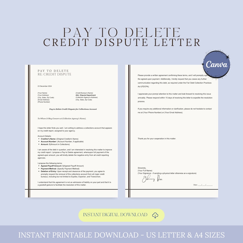Credit Dispute Letter Template - Etsy