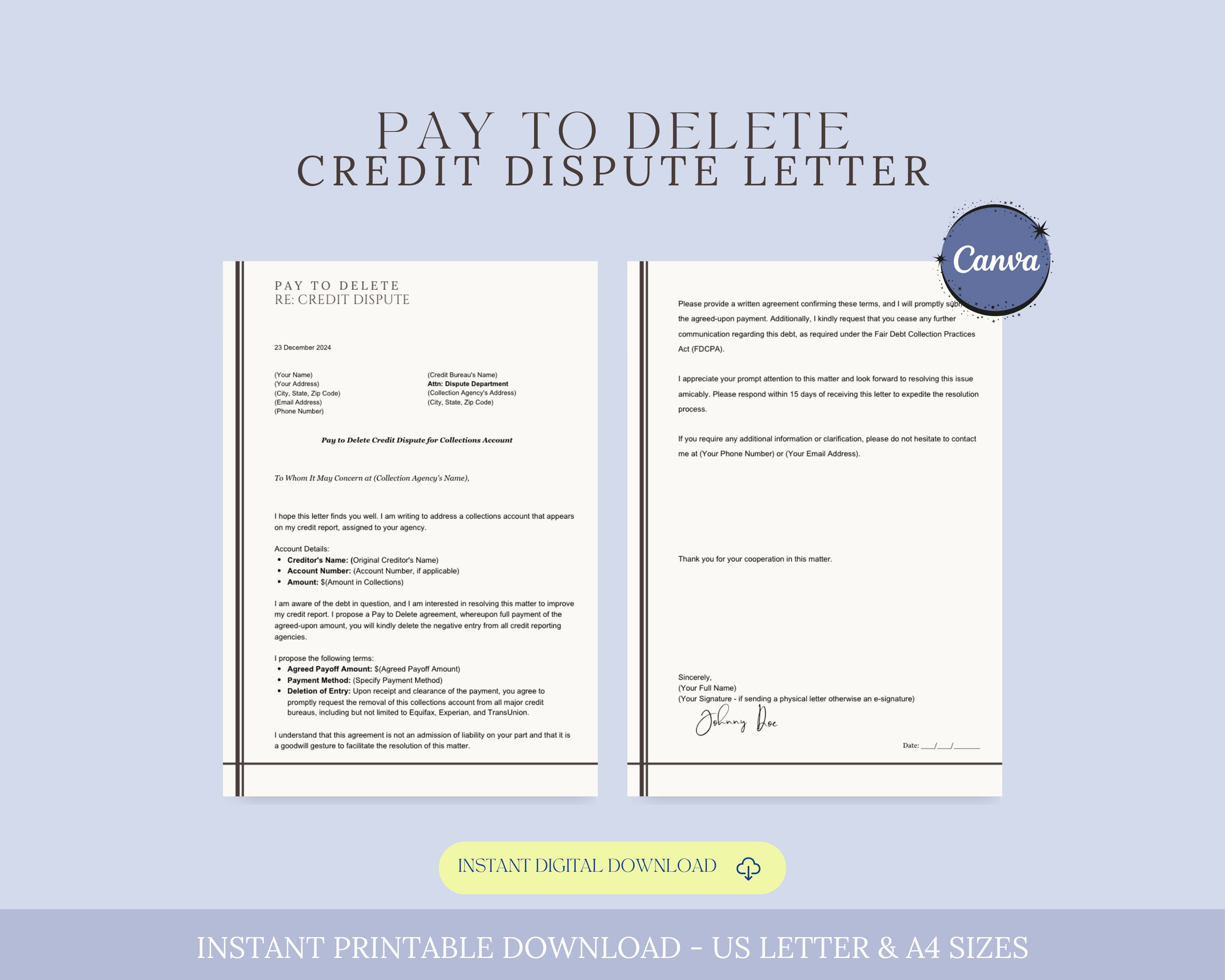 Pay to Delete Credit Dispute Letter, Collection Debt Agency Accounts ...