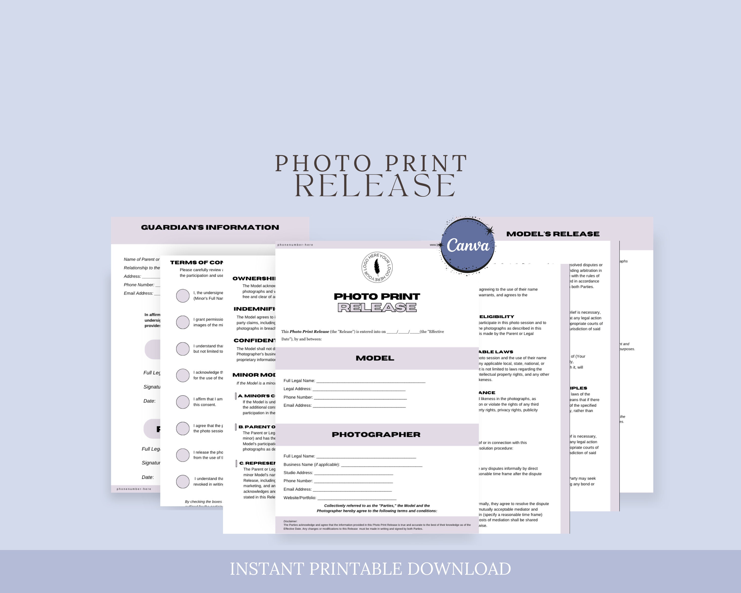 Photo Print Release Template Agreement, Printable Photography Print ...