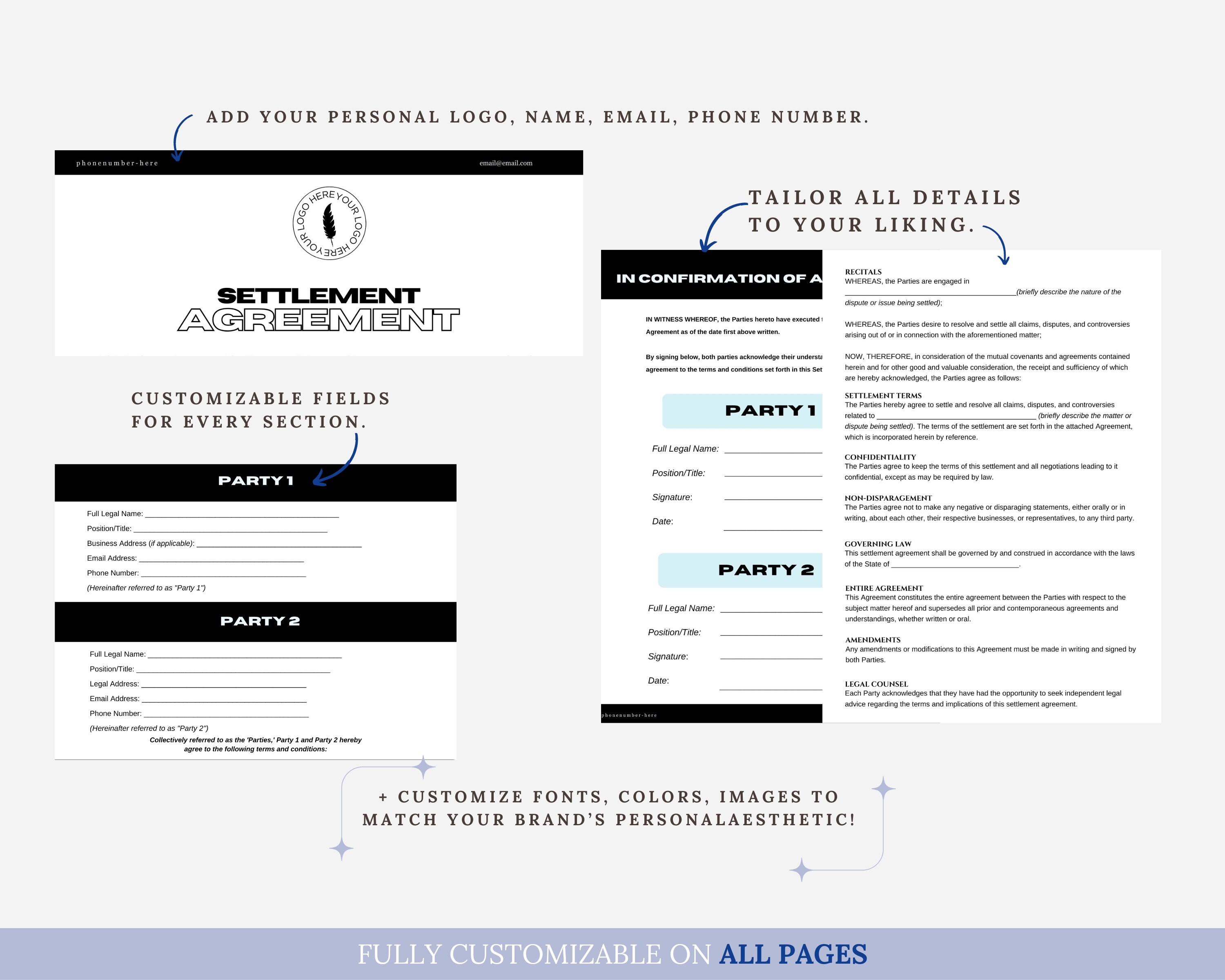 Legal Business Settlement Agreement Template, Legal Agreement Form ...