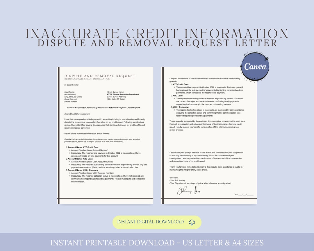 Formal Dispute and Removal Request for Inaccurate Credit Information ...