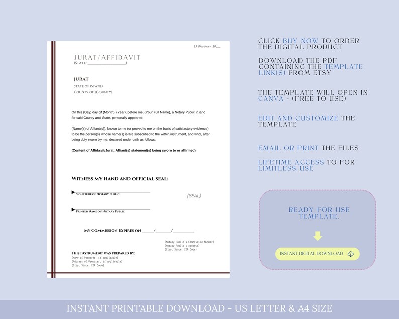 Jurat/affidavit Notary Certificate Letter Template, Notarial ...