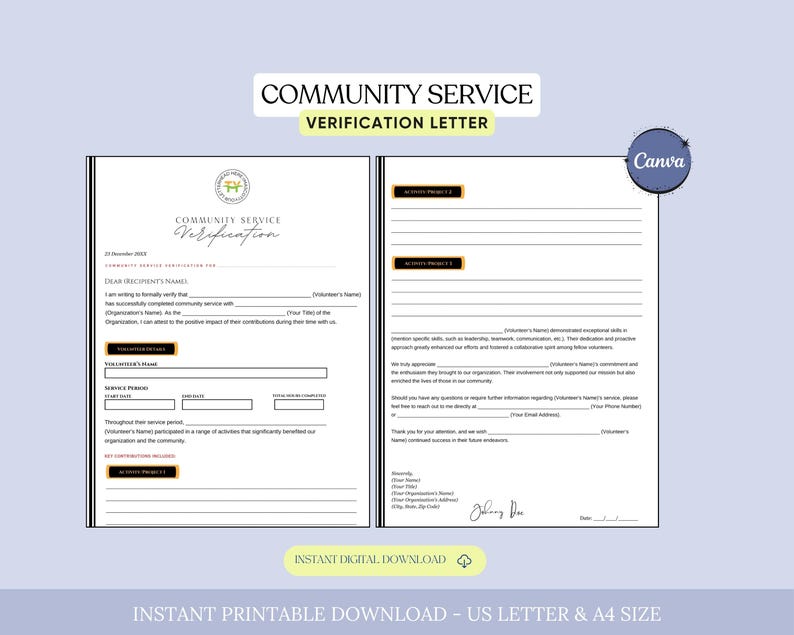 Editable Community Service Verification Letter Template, Community ...