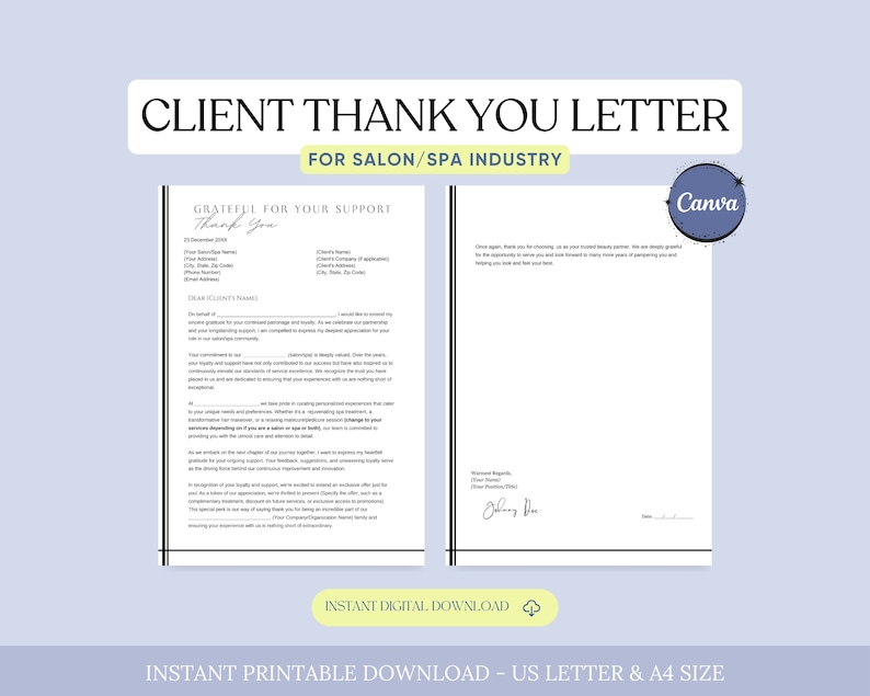 Client Thank You Letter for Salons and Spas Template, Spa Client ...