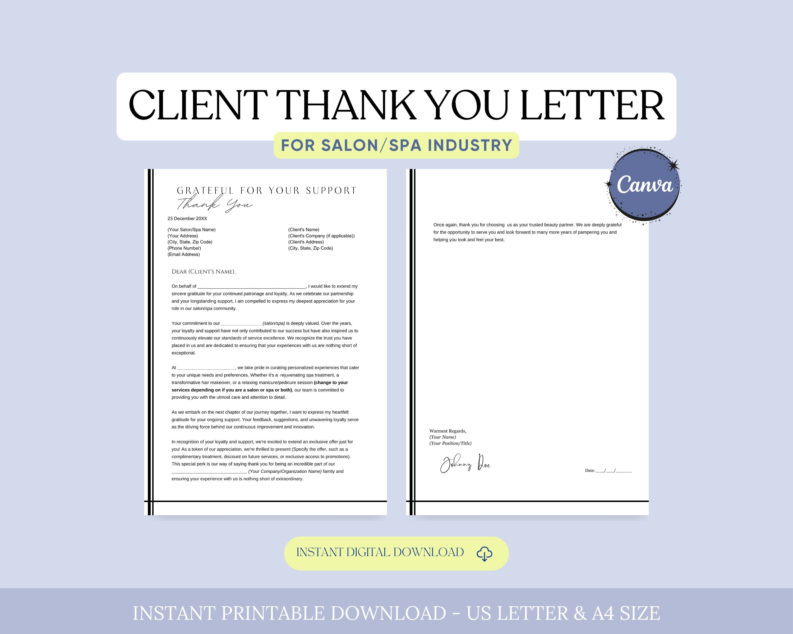 Client Thank You Letter for Salons and Spas Template, Spa Client ...