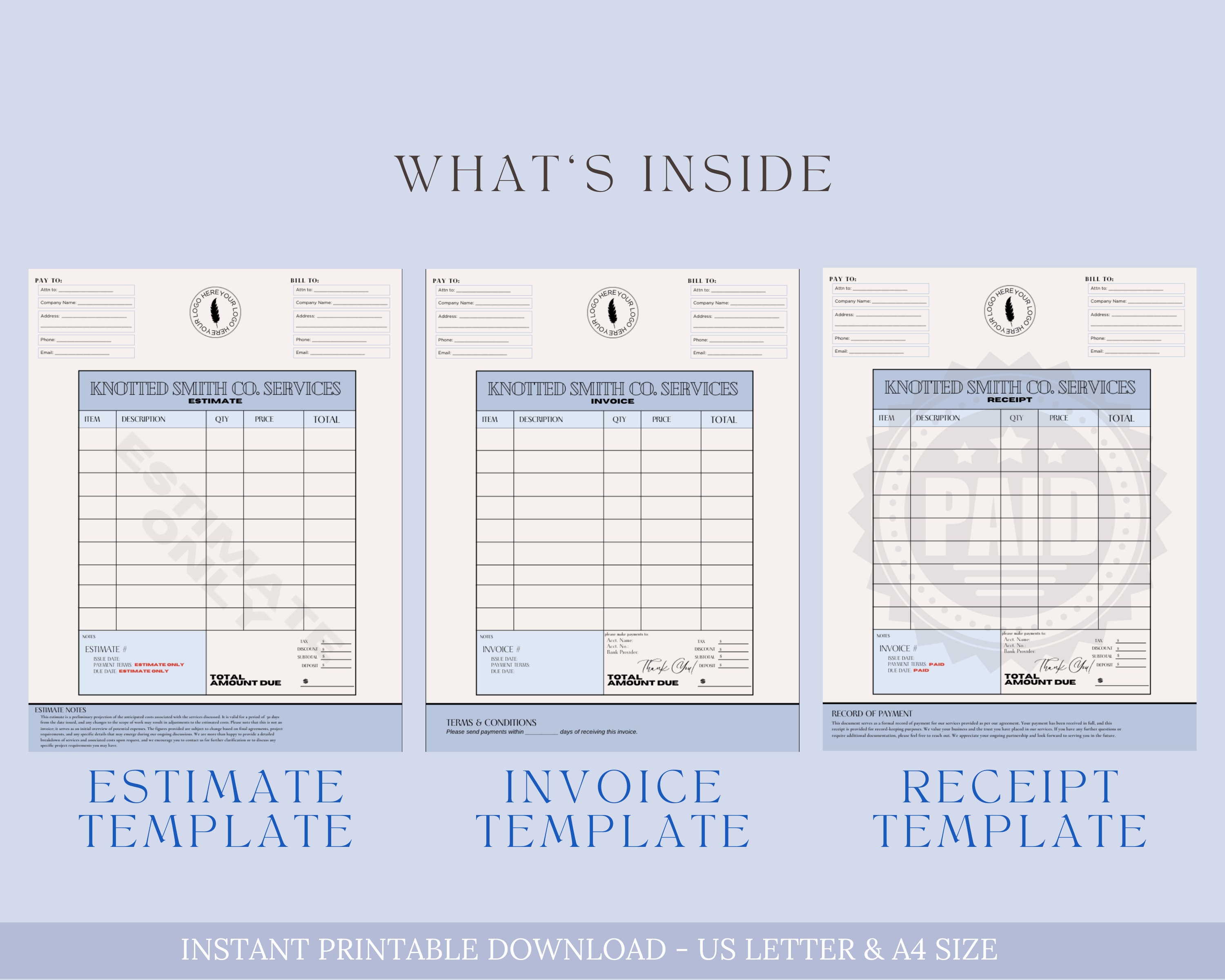 Invoice Template, Estimate Template, Receipt Template, Business Invoice ...