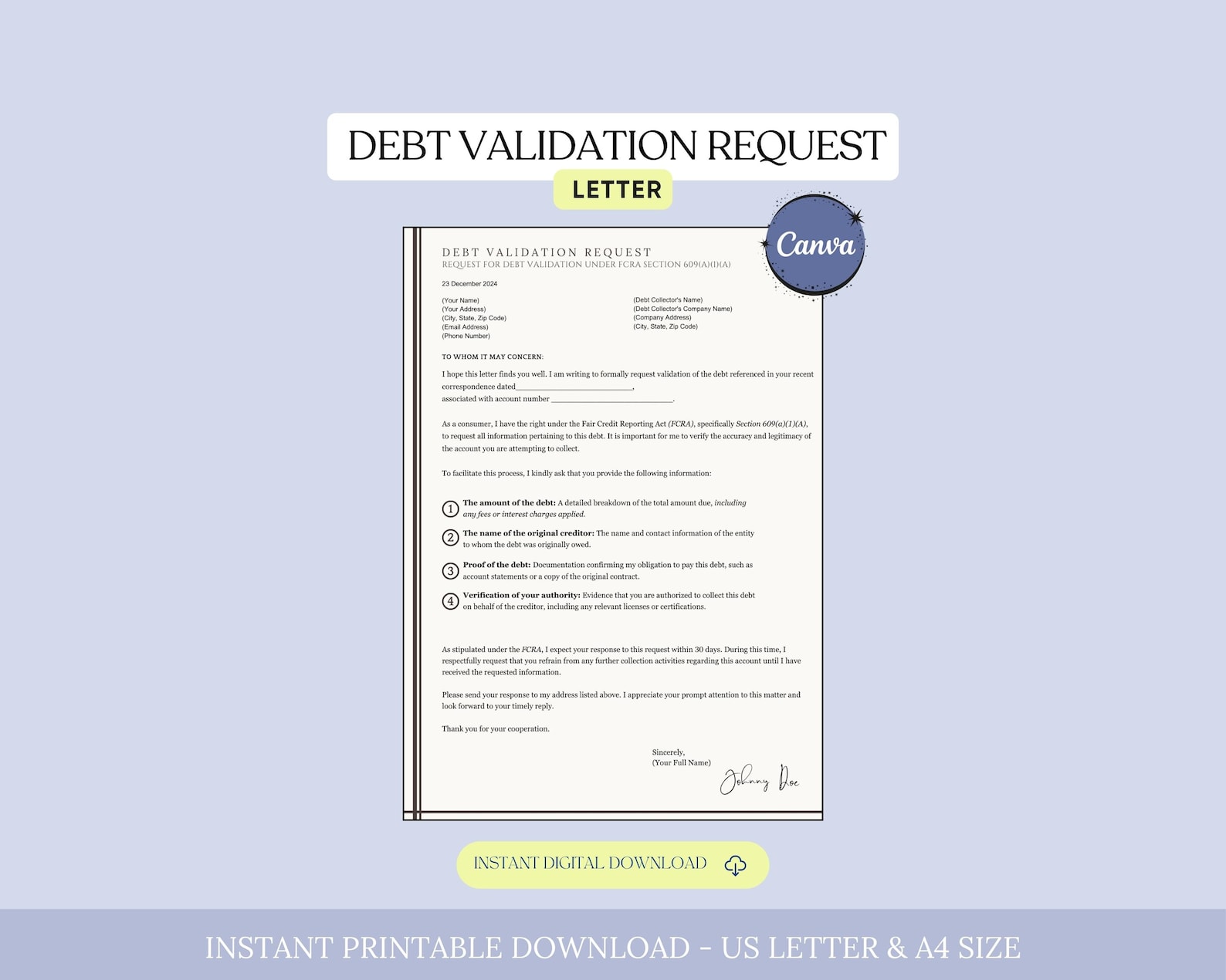 Debt Validation Letter Template, Debt Verification Letter, Debt ...