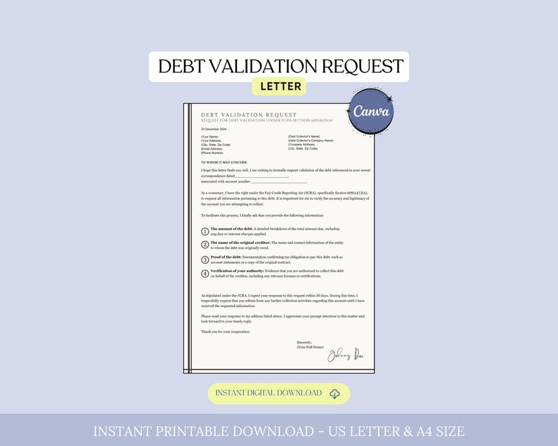 Debt Validation Letter Template, Debt Verification Letter, Debt ...