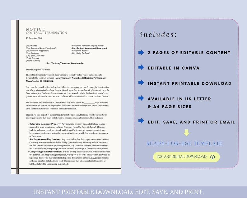 Notice of Contract Termination Letter, End of Contract Notification ...