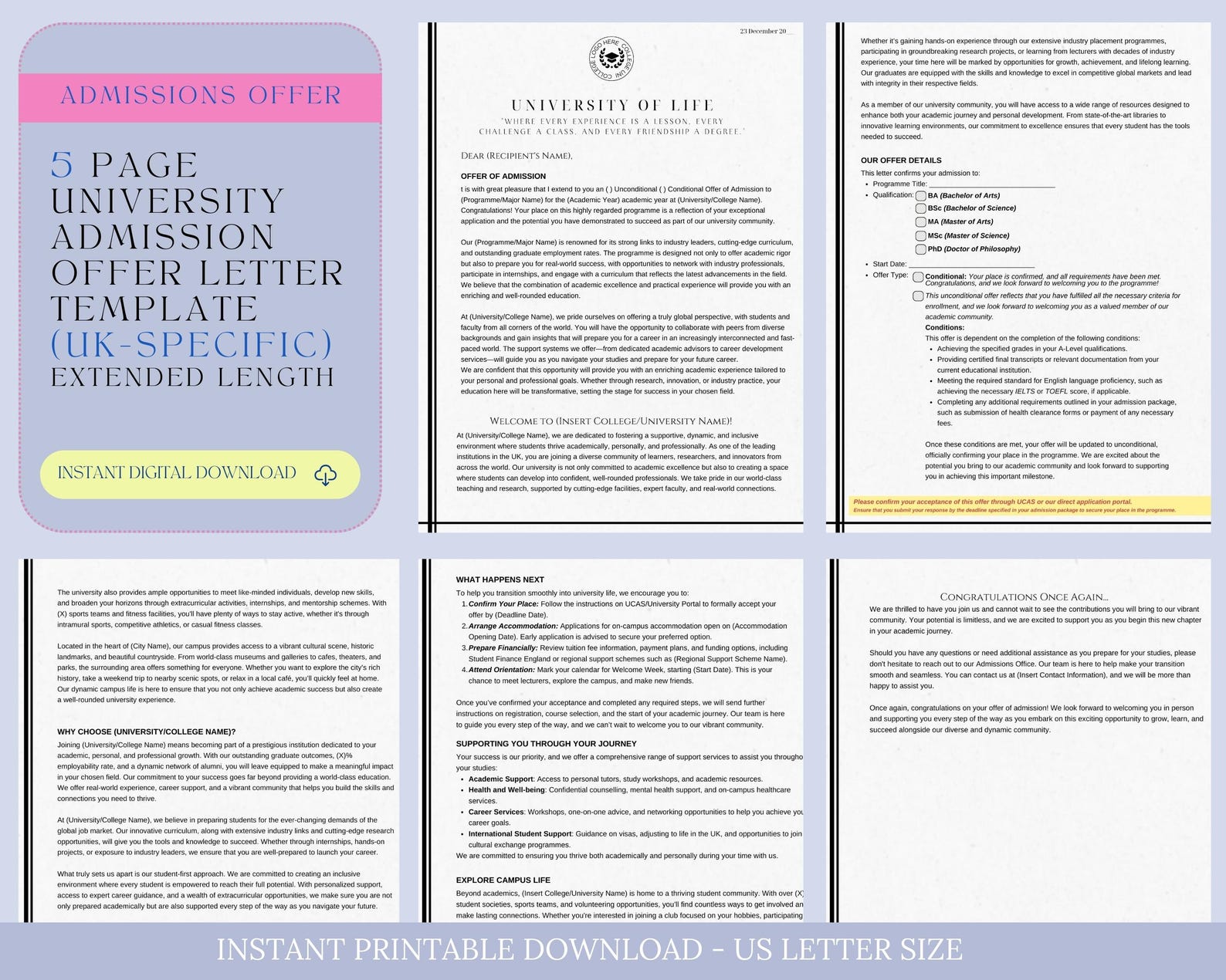 University Admission Offer Letter Template (uk-specific, Extended ...