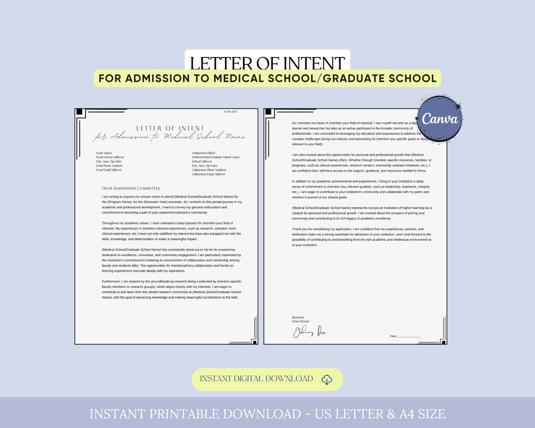 Letter of Intent for Admission to Medical School Template, Graduate ...
