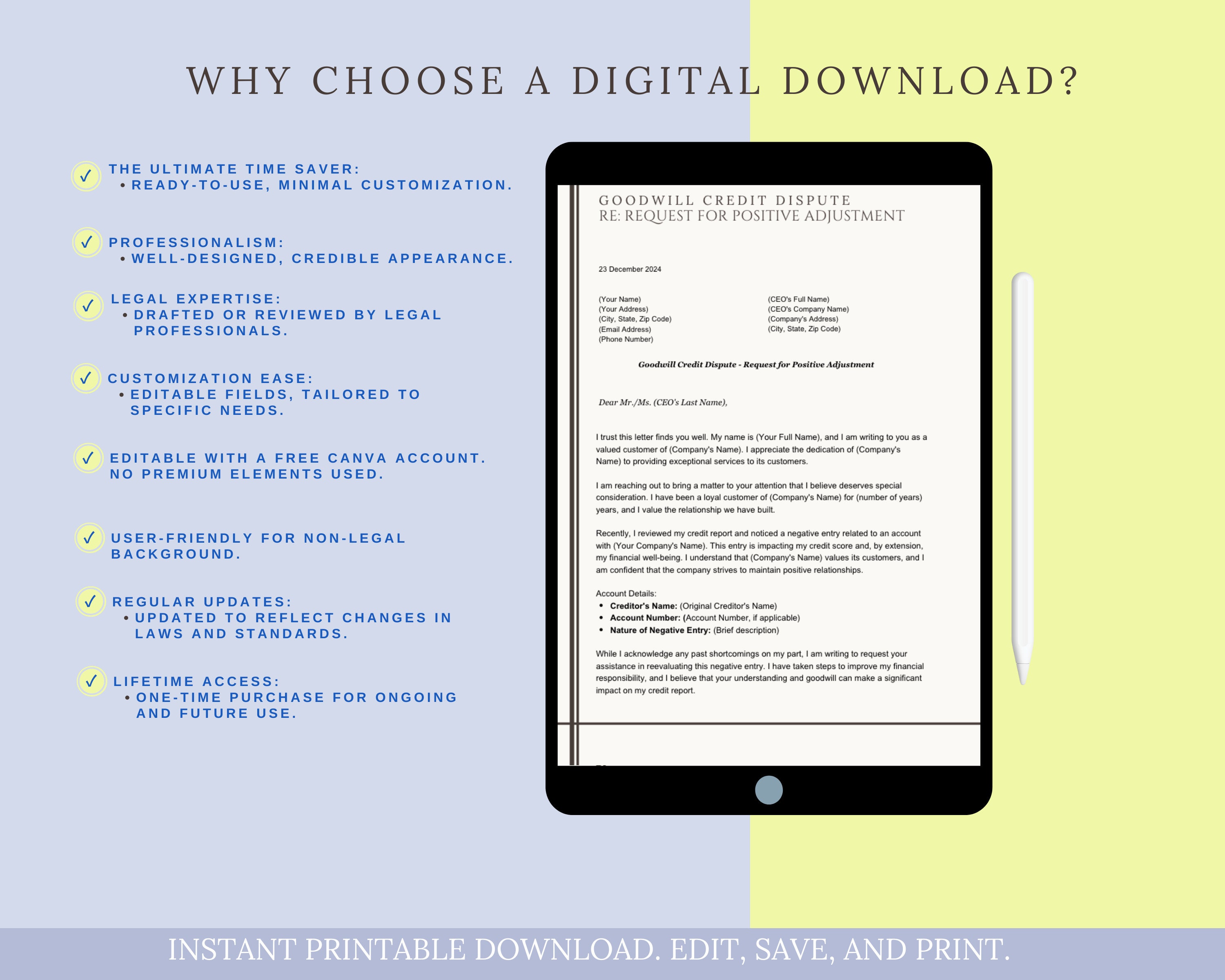 Goodwill Credit Dispute Request for Positive Adjustment Letter, Good ...