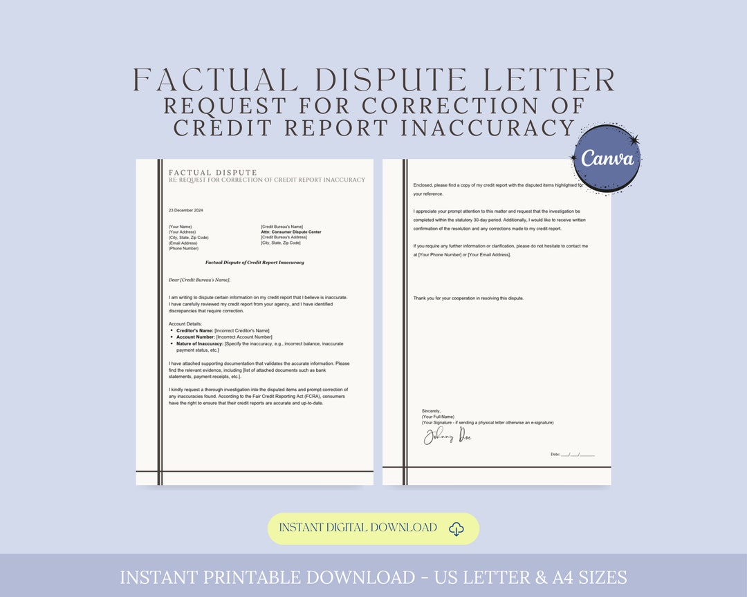 Factual Dispute Request for Correction of Credit Report Inaccuracy ...