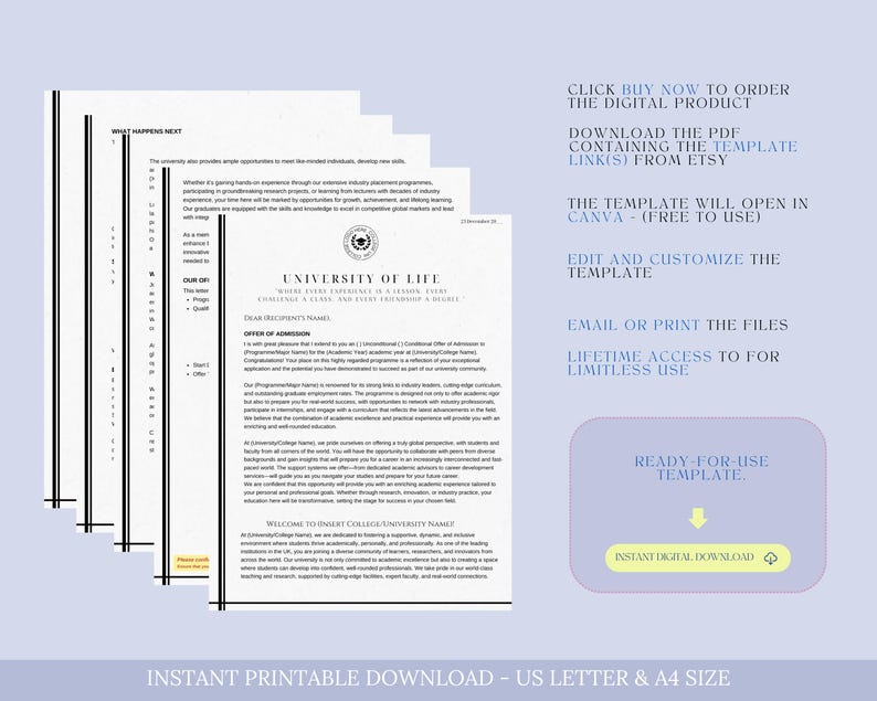 University Admission Offer Letter Template (uk-specific, Extended ...