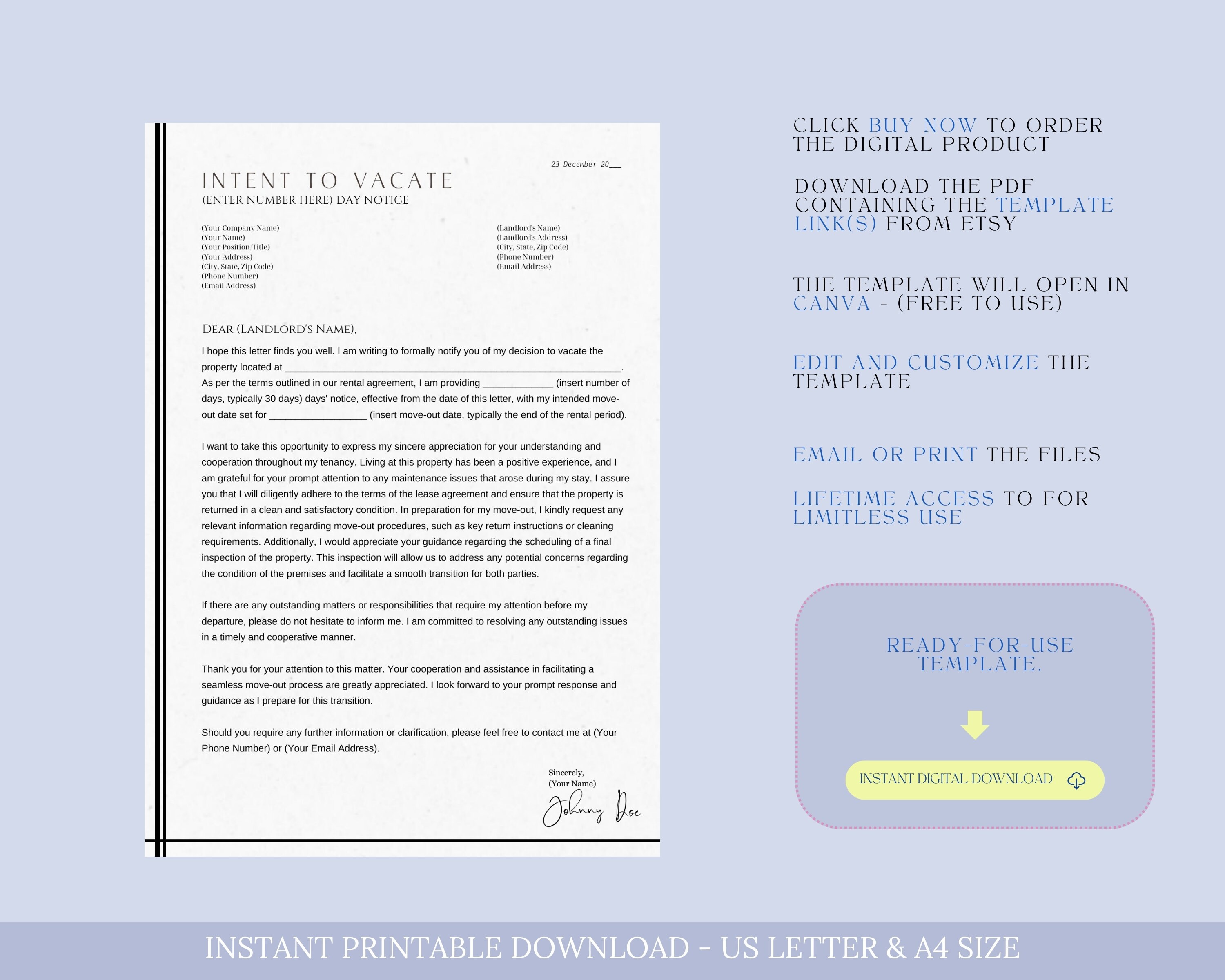 Tenant Notice of Intent to Vacate Letter,tenant Notice to Landlord ...