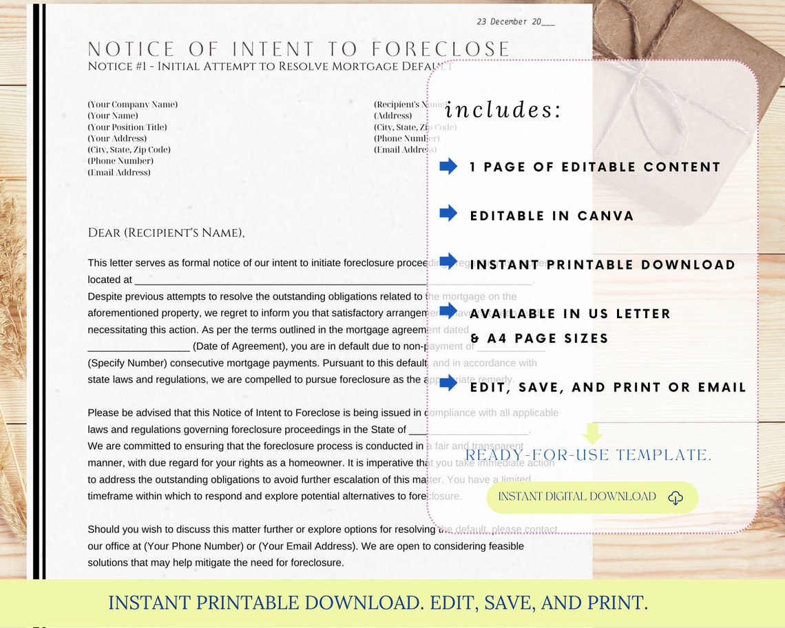 Notice of Intent to Foreclose Letter, Mortgage Delinquency Letter ...