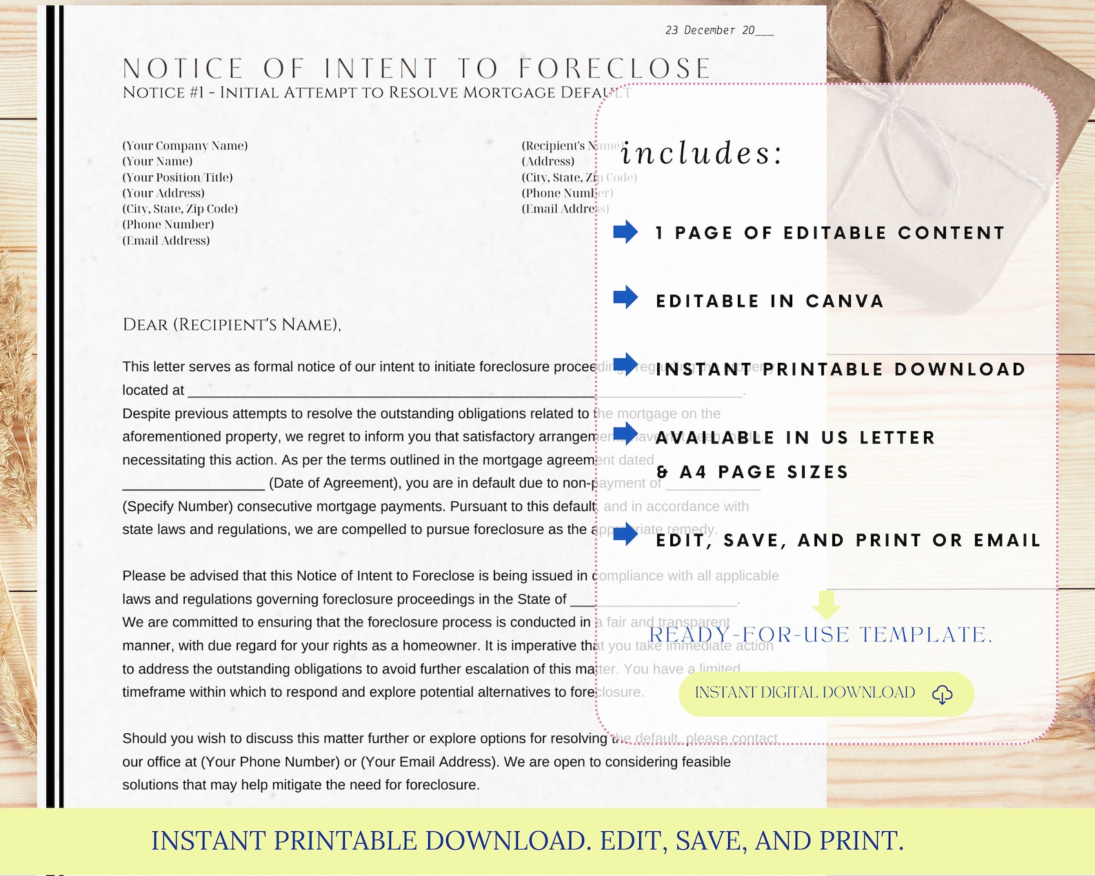 Notice of Intent to Foreclose Letter, Mortgage Delinquency Letter ...