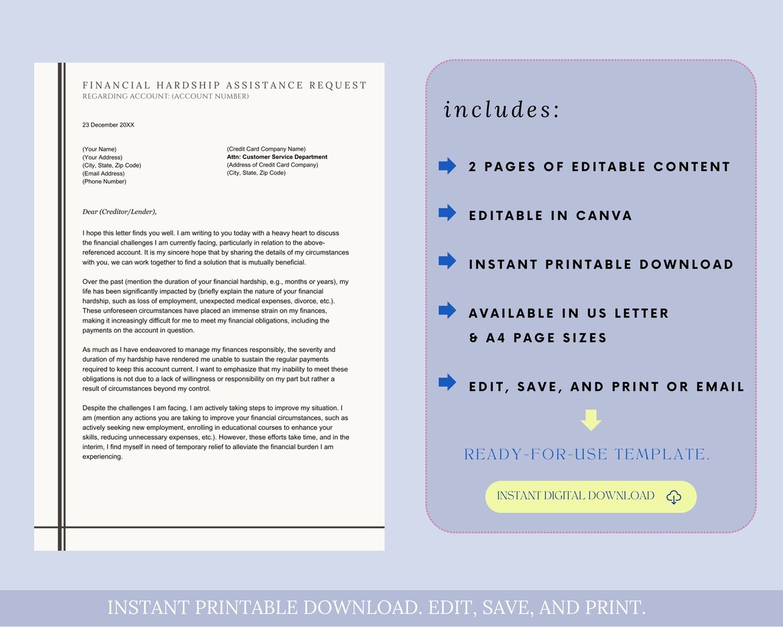 Financial Hardship Assistance Request Letter Template, Debt Relief ...