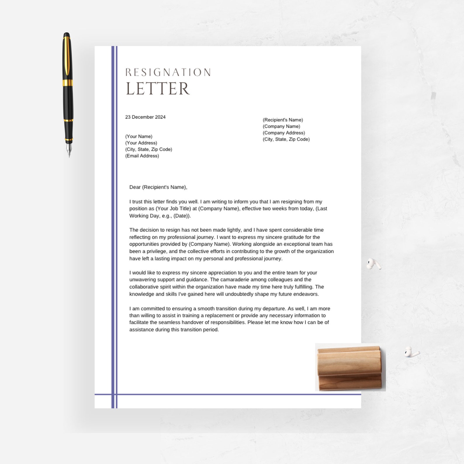 Resignation Letter Template, Professional Resignation Letter, 2 Weeks ...