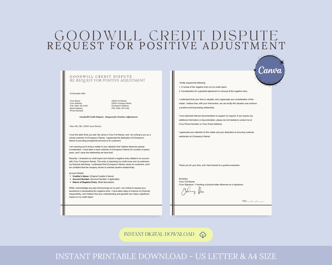 Goodwill Credit Dispute Request for Positive Adjustment Letter, Good ...