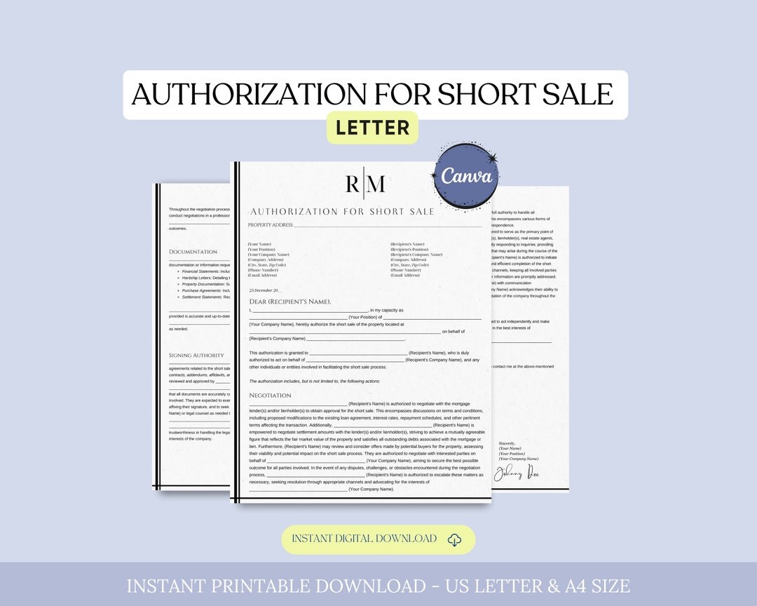 Authorization for Short Sale Letter, Short Sale Authorization, Property ...