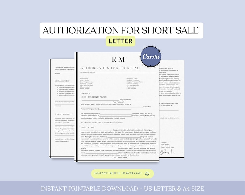 Authorization for Short Sale Letter, Short Sale Authorization, Property ...