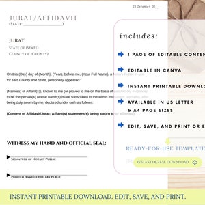 Jurat/affidavit Notary Certificate Letter Template, Notarial ...