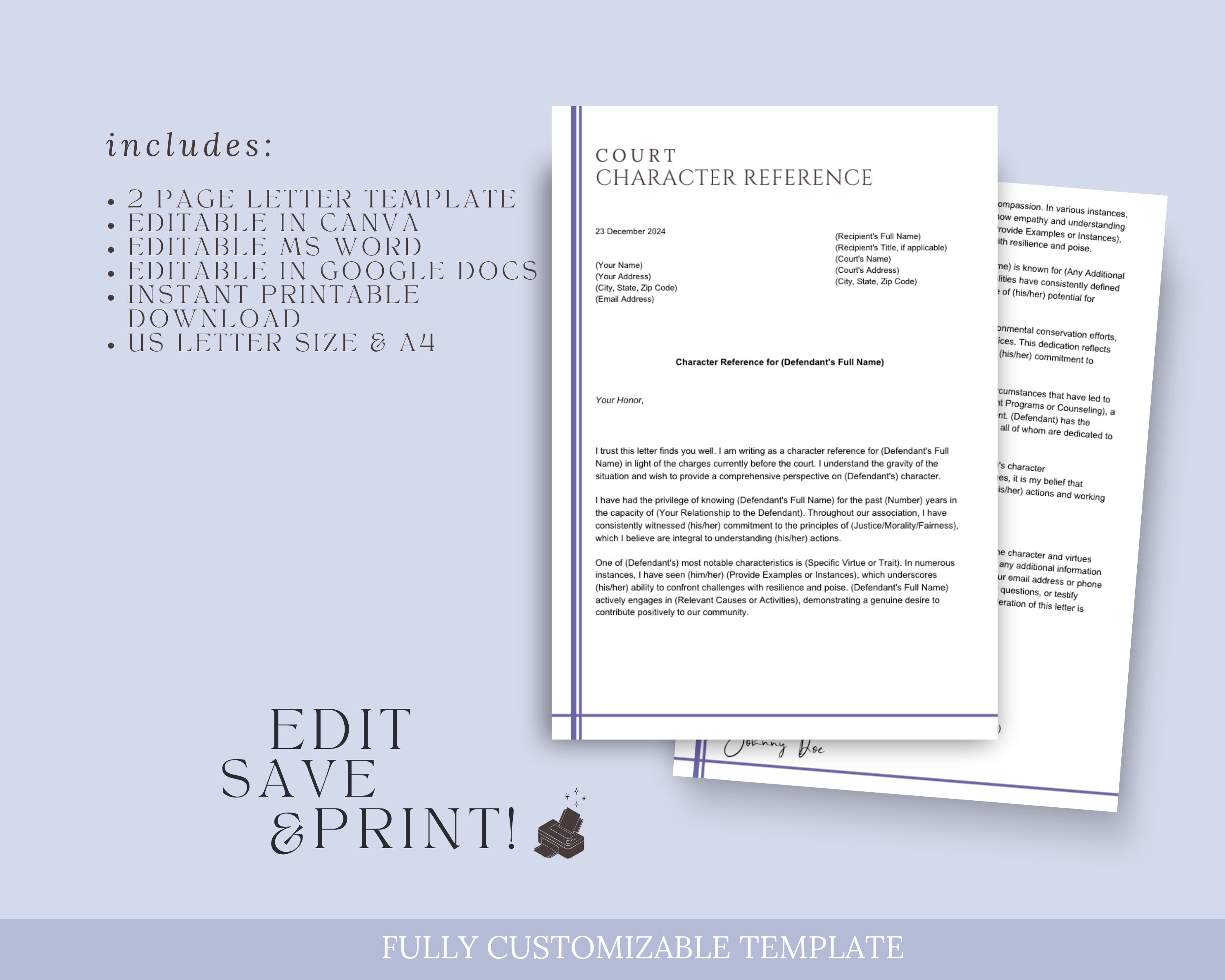 Court Character Reference Letter Template,court Character Reference ...