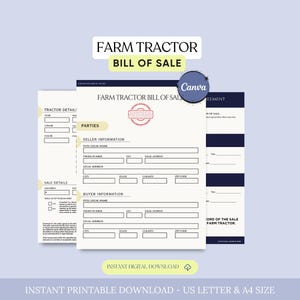 Editable Farm Tractor Bill of Sale Template, Editable Bill of Sale ...