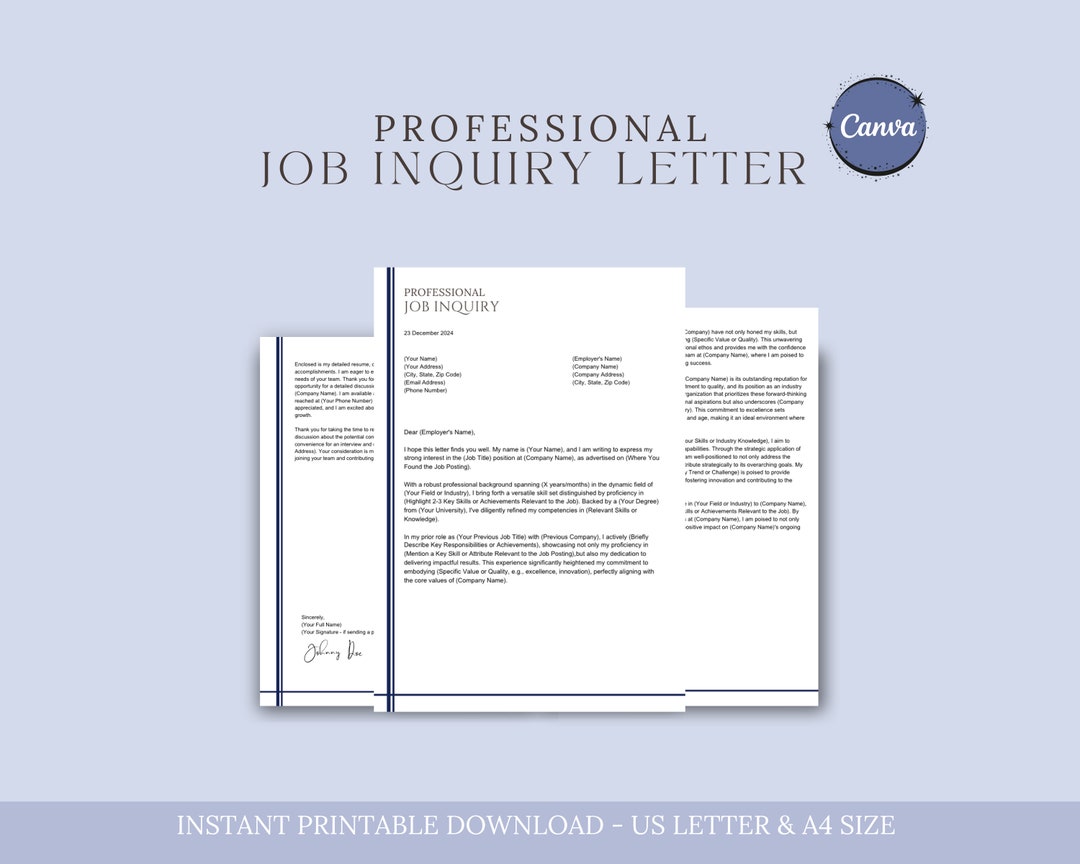 Professional Job Inquiry Letter Template, Job Inquiry Letter, Job ...