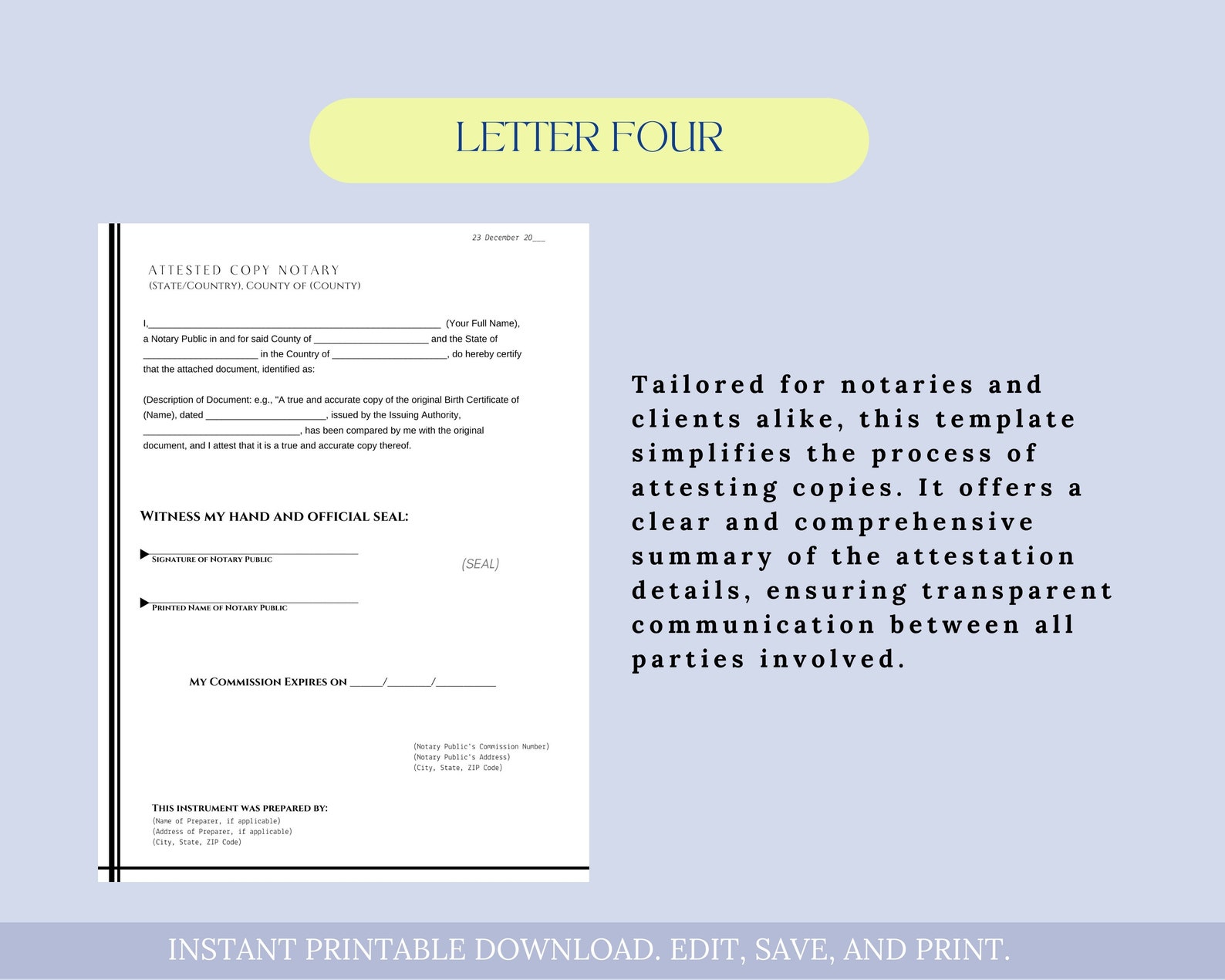 Set of 4 Notarial Certificates,witness Signature Notary,acknowledgement ...