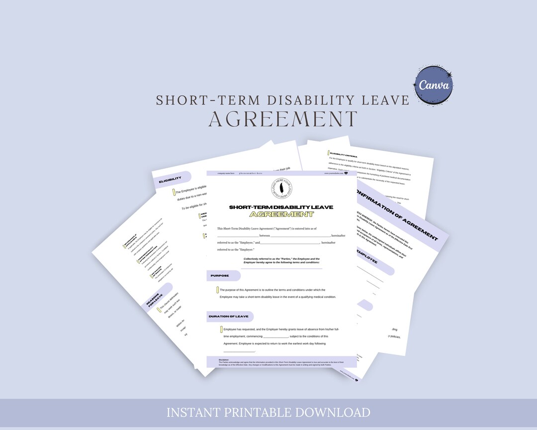 Short-term Disability Leave Agreement, Paid Time Off, Disability Leave ...