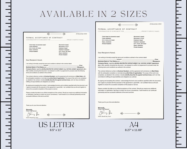 Contract Acceptance Letter Template, Editable Contract Agreement ...